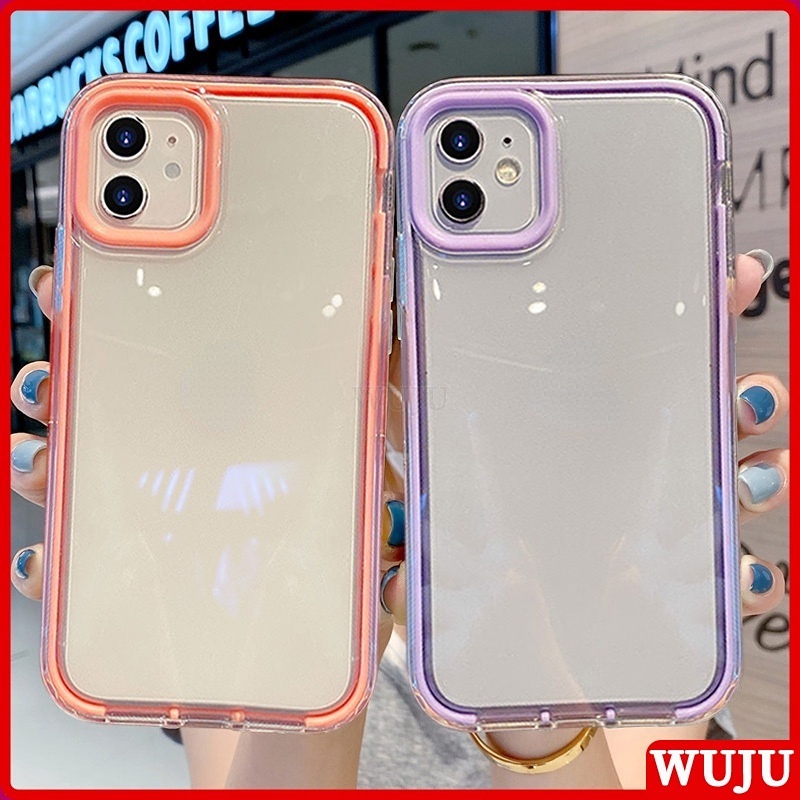 WUJU 3-in-1 Macaron Transparent Shockproof Bumper Phone Case compatible for iPhone 11 12 13 14 ...