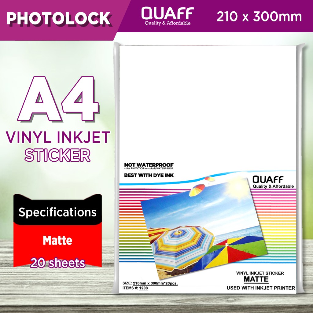 QUAFF Printable Vinyl Inkjet Sticker A4 Size Matte / Glossy ...