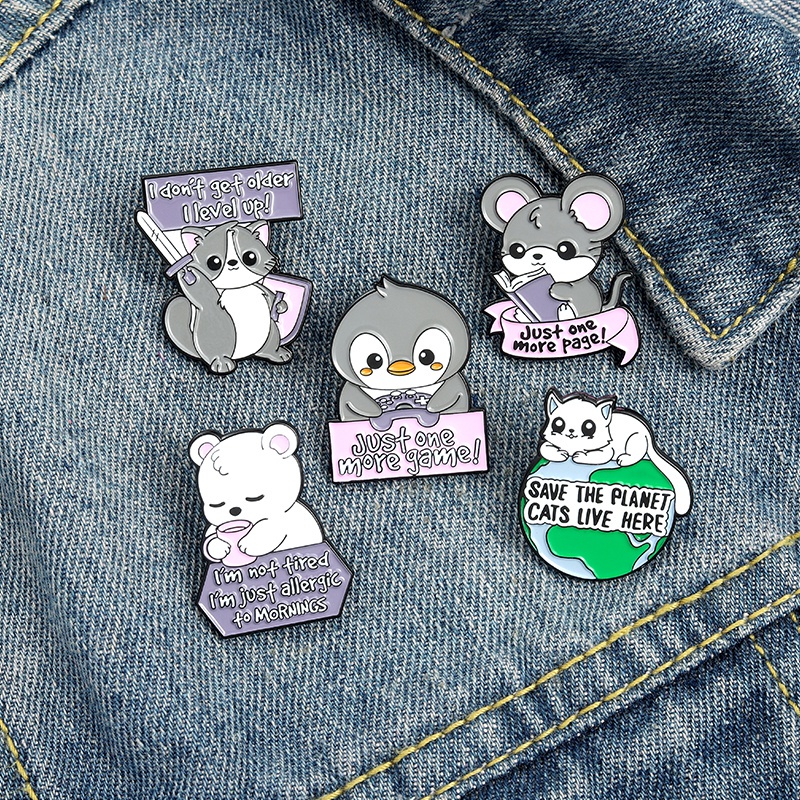 Cartoon Animal Banner Enamel Pin Cat Pin Bear Pin Penguin Pin Cute ...