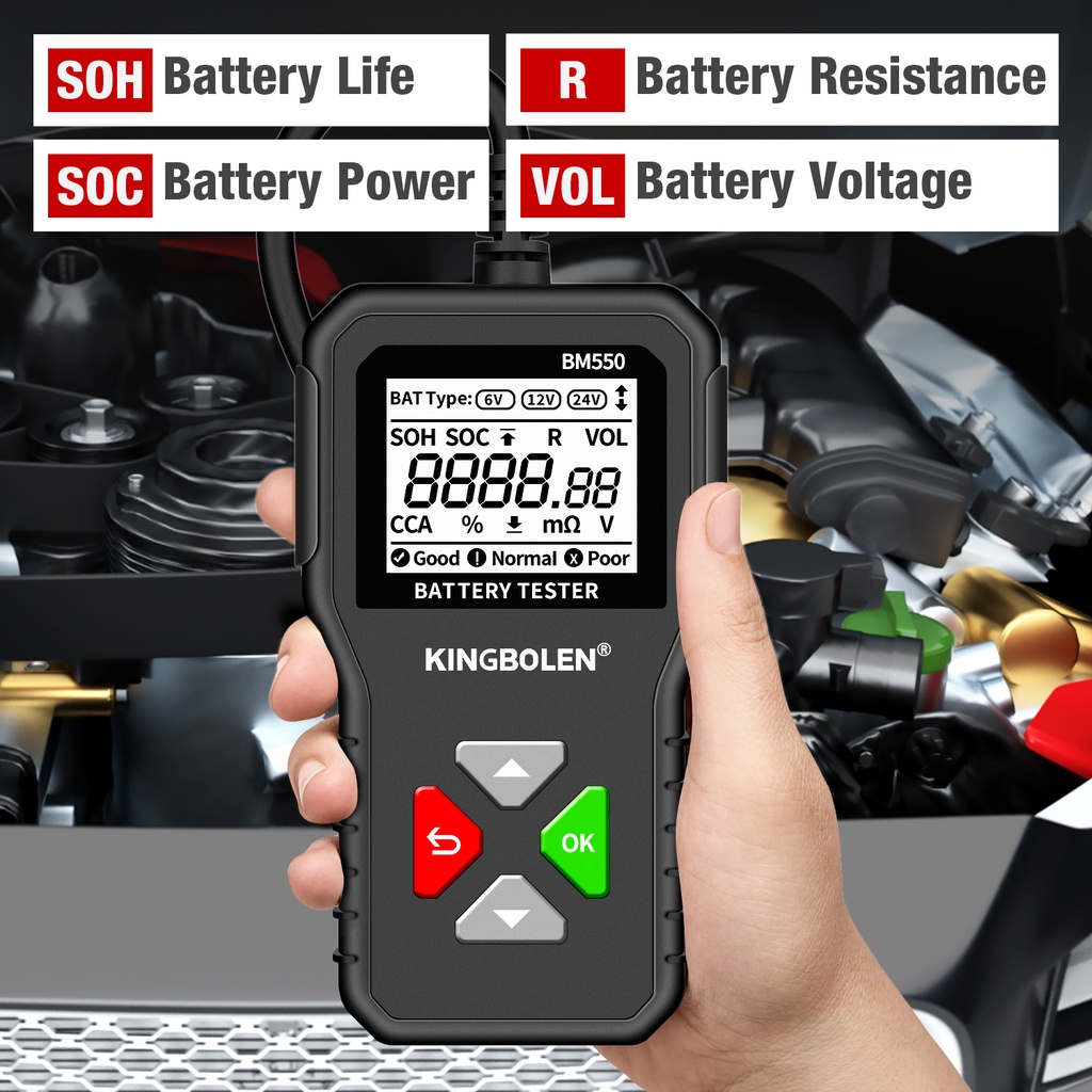 【COD】KINGBOLEN BM550 Car Battery Tester 6V 12V 24V Battery System ...