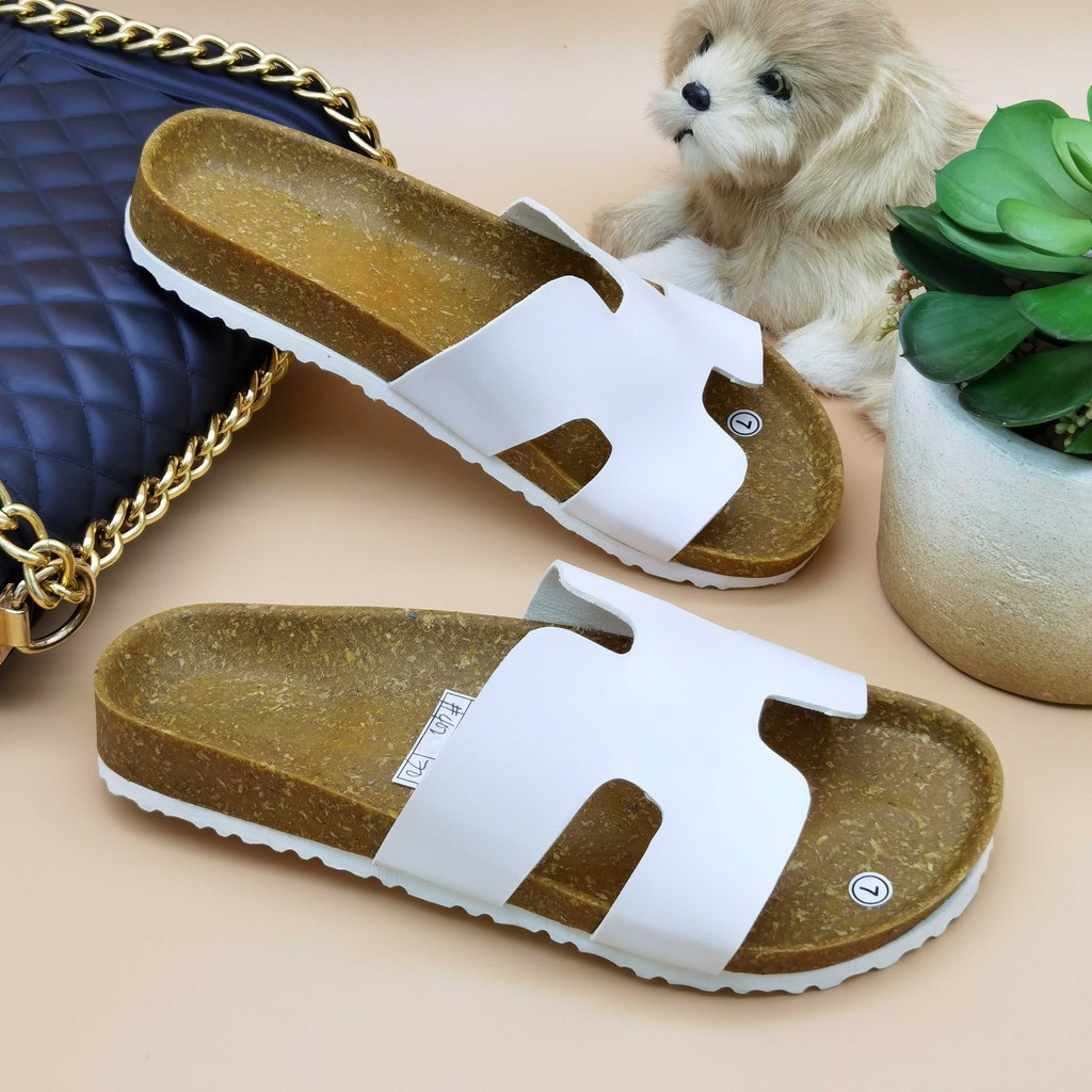 R&A402 Flat Round Toe with H-Shaped Leather Toe Strap in Faux Cork ...