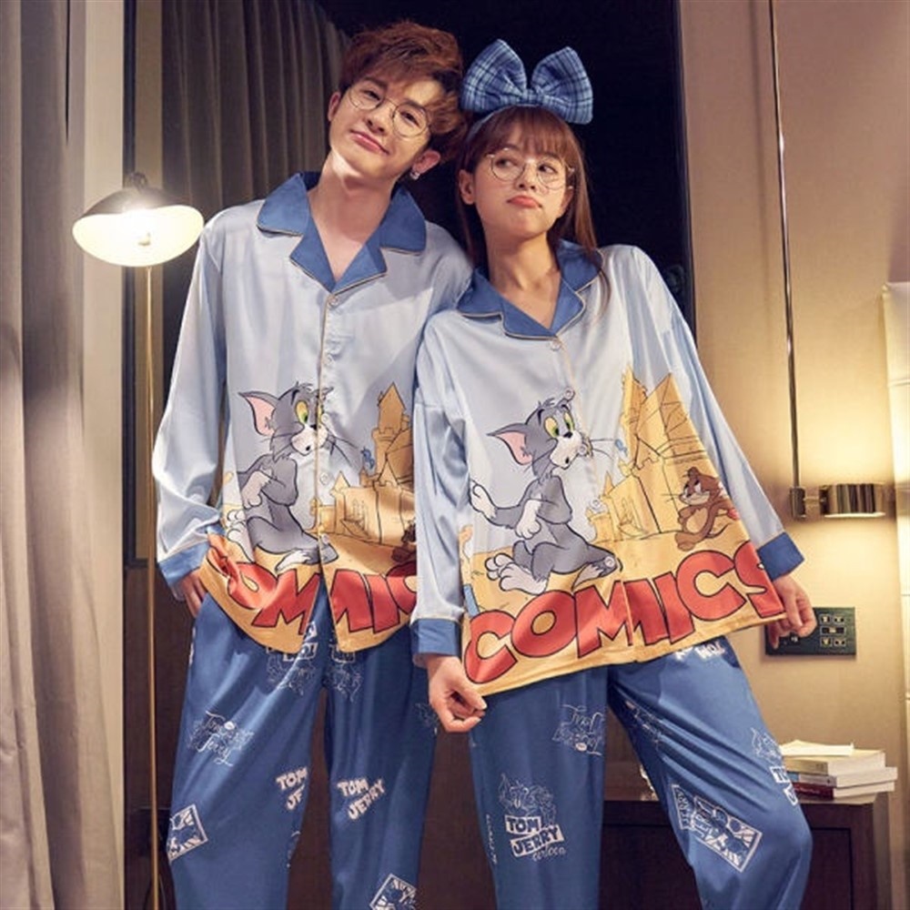 Qvgty66 Tom And Jerry Plus Size Couple Silk Satin Pajamas Men Autumn ...