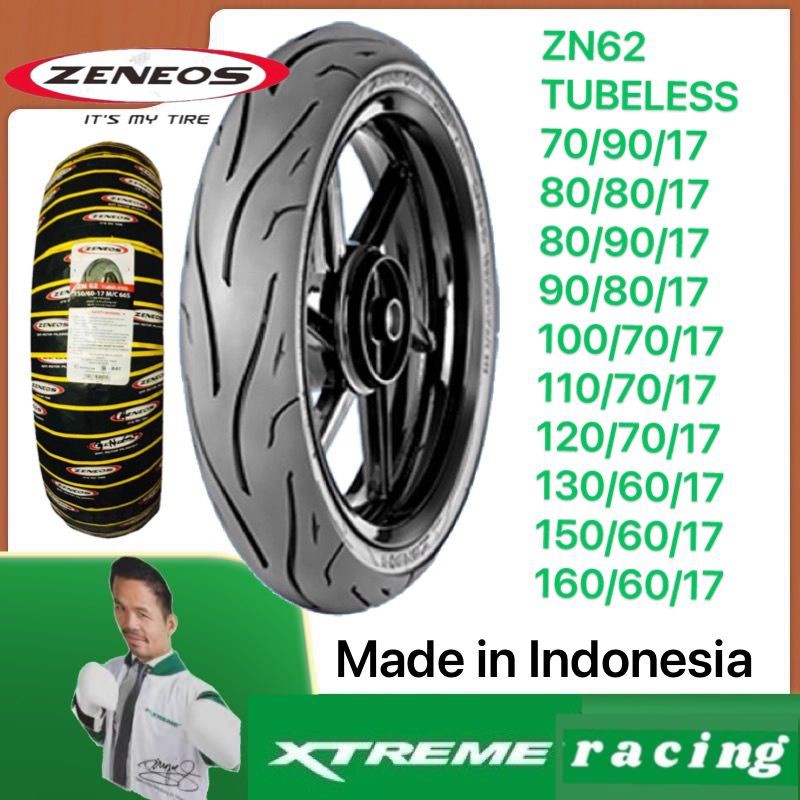 Zeneos Zn62 Motorcycle Tire Gulong Tubeless 80/80/17 90/80/17 110/70/17 ...