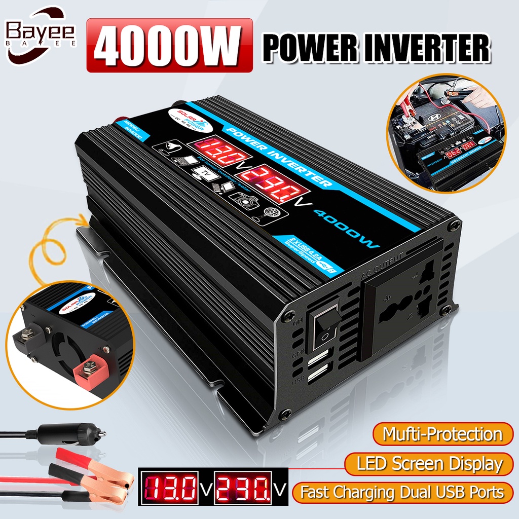 Pure Sine Wave 4000W Car Power InverterDC 12V To AC 220V Solar Power ...