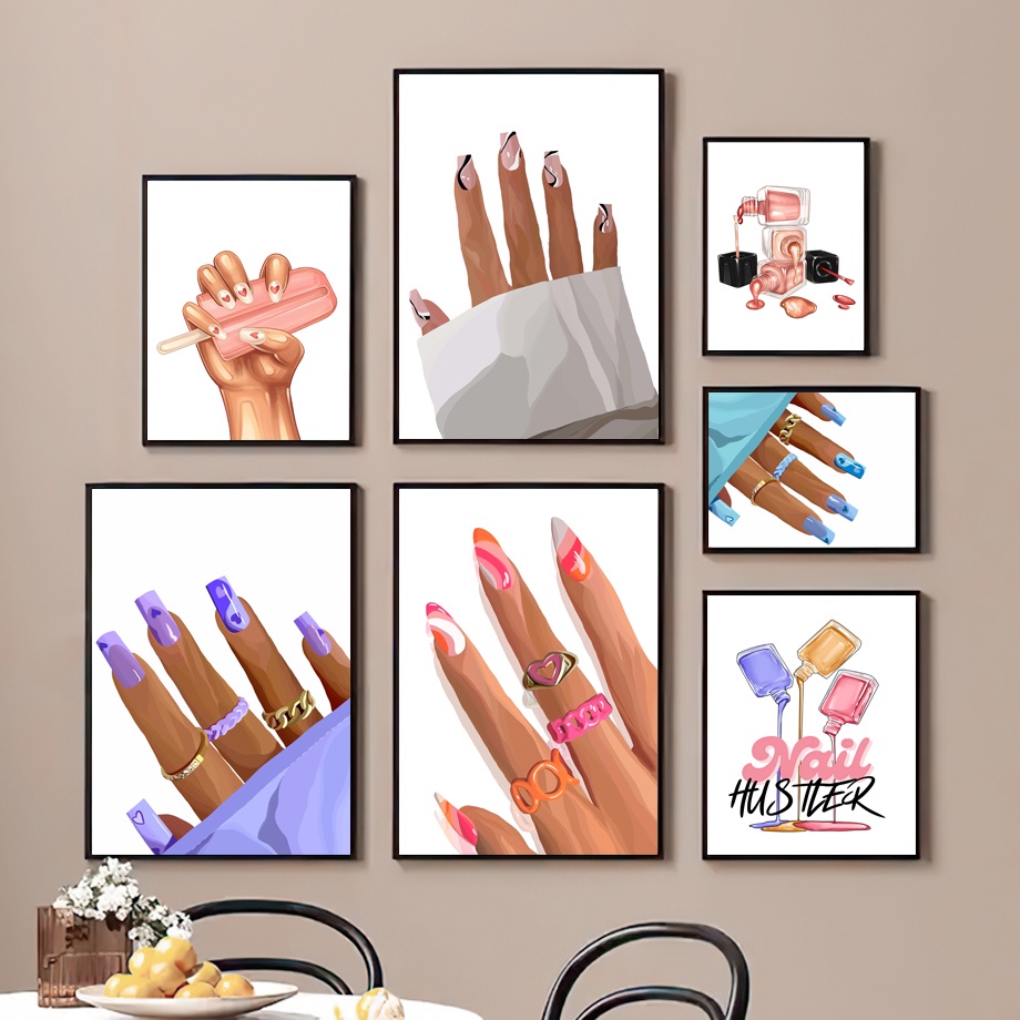 Nail Polish Plate Hand Manicure Fashion Illustration Art Canvas ...