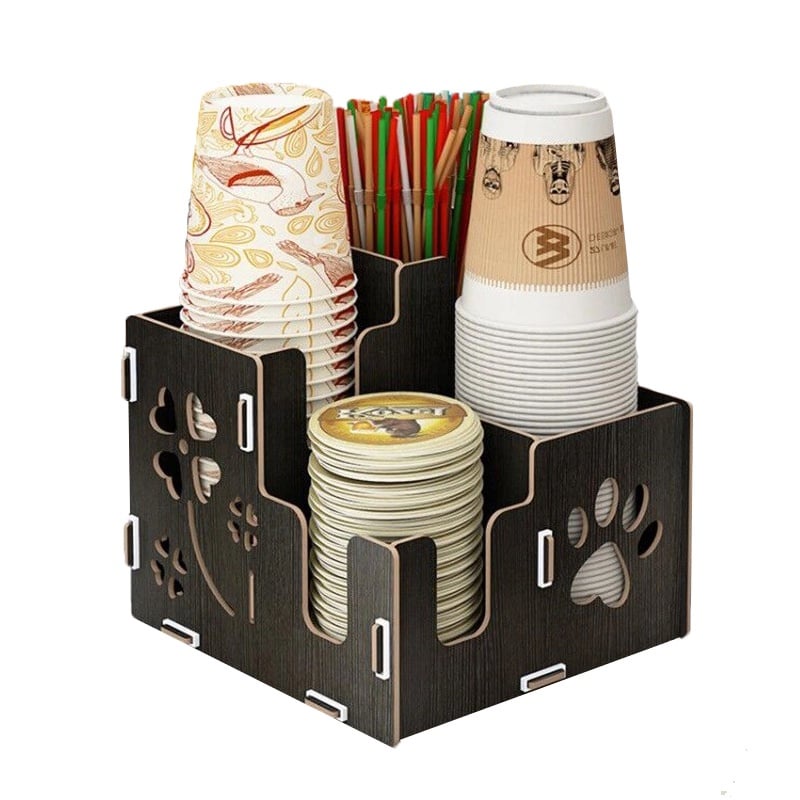 DIY 4 Grid Wooden Paper Plastic Disposable Straw Cup Holder Storage ...
