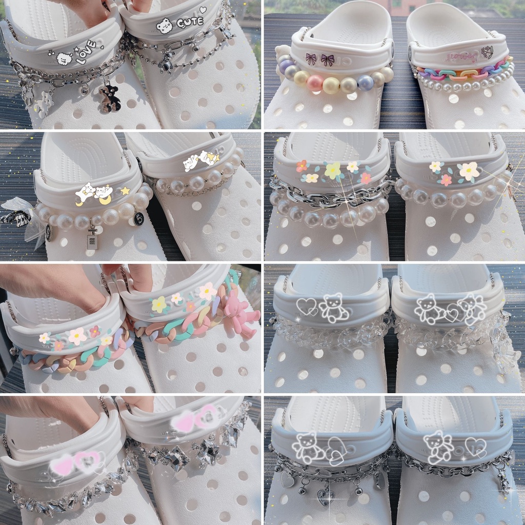 2pcs clog Fashion Chain Shoe Decoration Diamond Metal Pearl DIY-clog ...