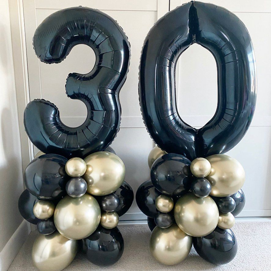 21pcs Gold Black Balloons Tower Set 1-9 Black Figure Balloon for Boy's ...