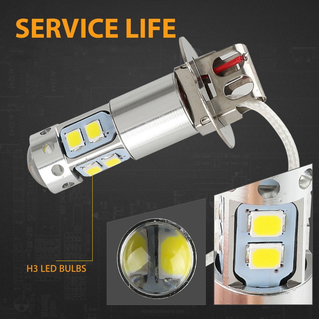 2x H3 100W High Power LED 3000K 1800lm Yellow Fog Light Driving Bulb ...