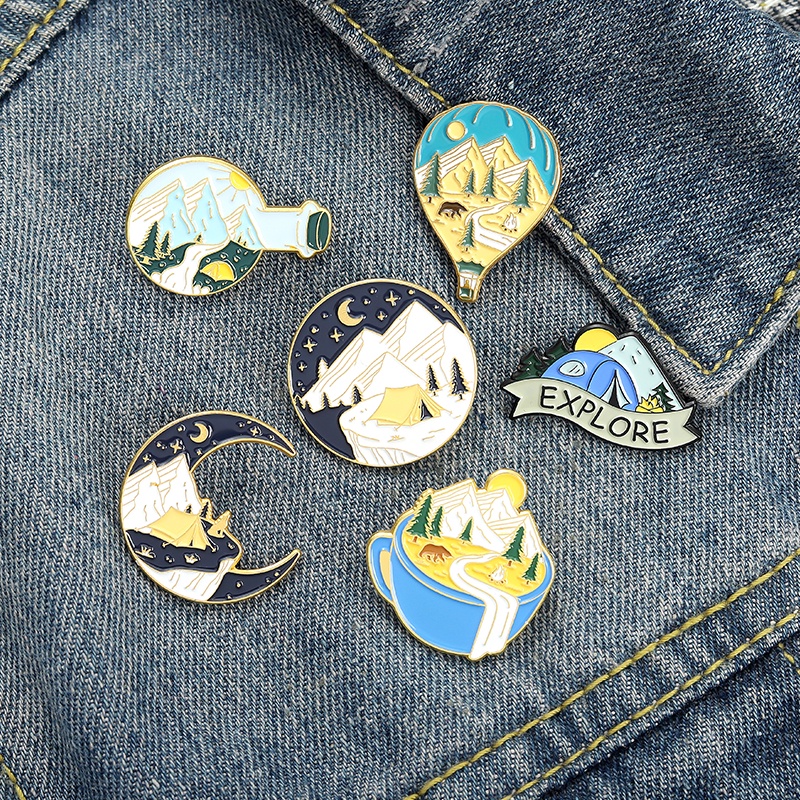 6 Styles Creative Iandscape Pin Expore Badge Brooch Lapel Pin Gift for ...