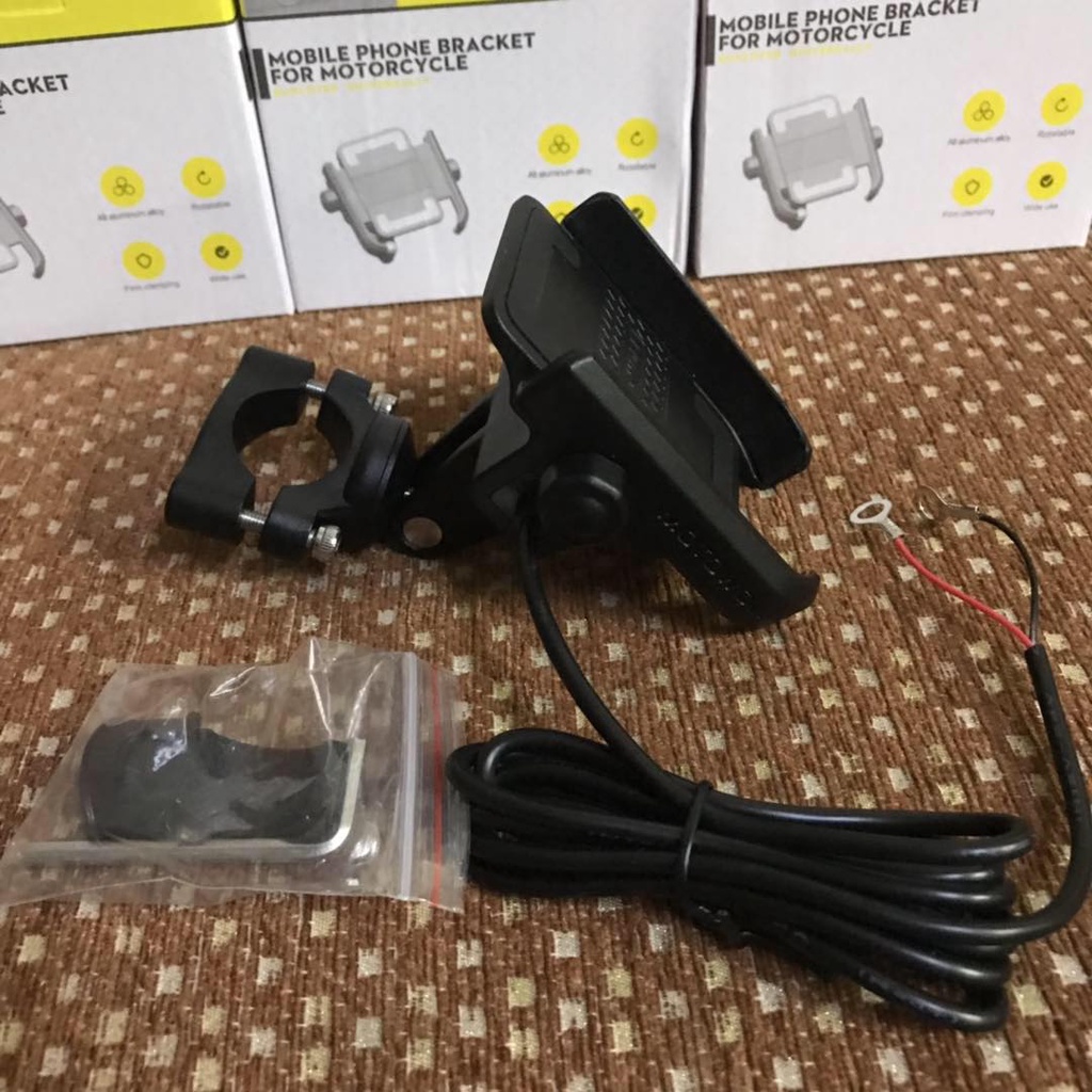 COD Motowolf oroginal cp holder with charger clamp type-black | Shopee ...