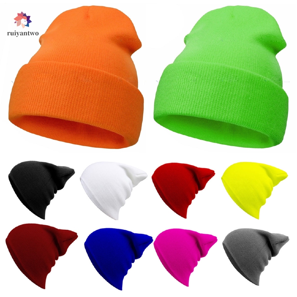 【RPH】Four Seasons Solid Color Knitted Hats Men and Women Pullover Cold ...