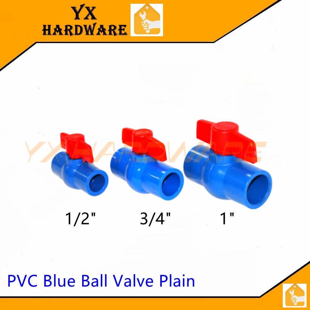 PVC Blue Ball Valve Plain 1/2" 3/4" 1" Water Line Fittings (Per Piece ...