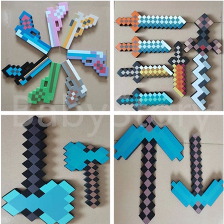 My World Game Play Sword EVA Foam Diamond Blue Golden Pickaxe Axe ...