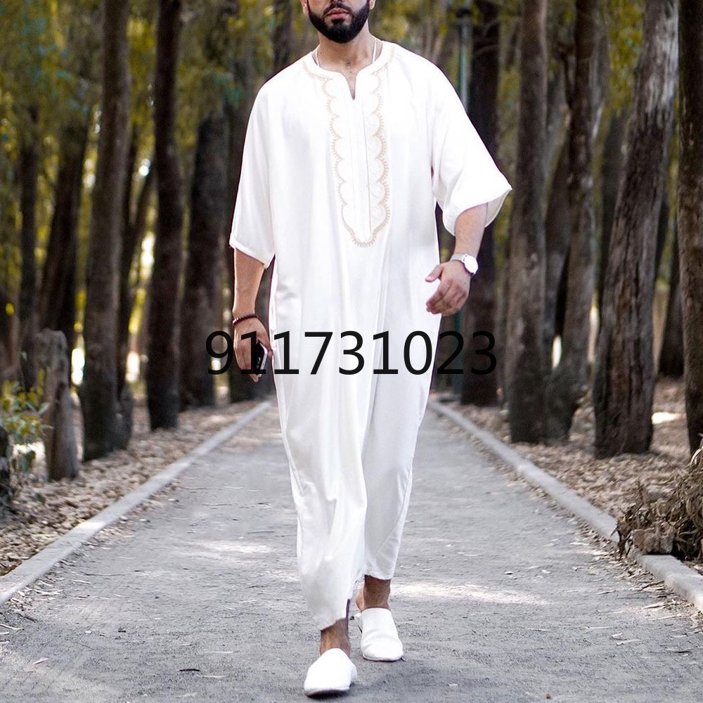 Muslim Fashion Men Arabic Prayer Long Robes Dress Ramadan Print Gown ...