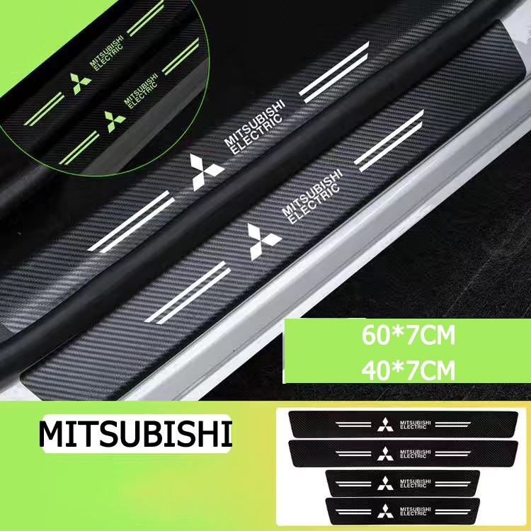 5Pcs Mitsubishi Car Luminous Stickers Carbon Fiber Rubber Car Door Sill ...