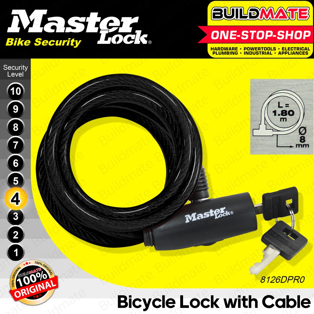 MASTER Anti-Theft Bike Bicycle Lock with Cable 1.8M X 8mm BLACK GRAY ...