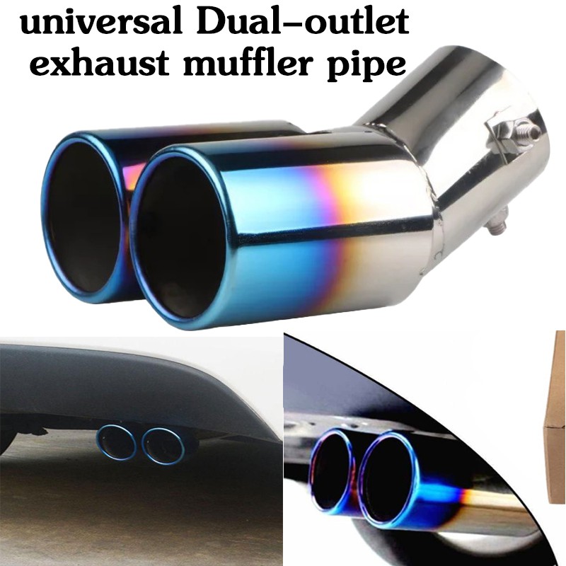 universal half grilled blue double muffler exhaust tip end tail pipe ...