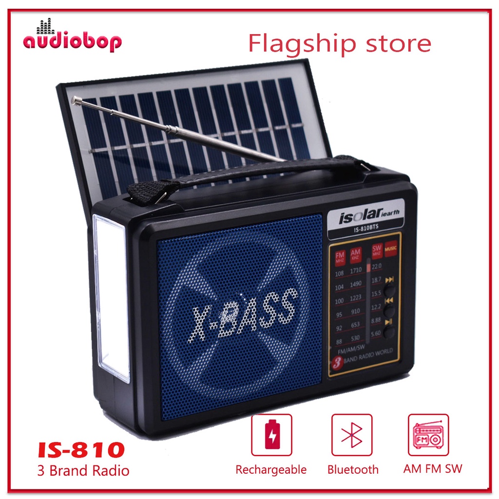 X-BASS Solar Rechargeable bluetooth AM/FM/SW 1-6 3bands Radio with USB ...