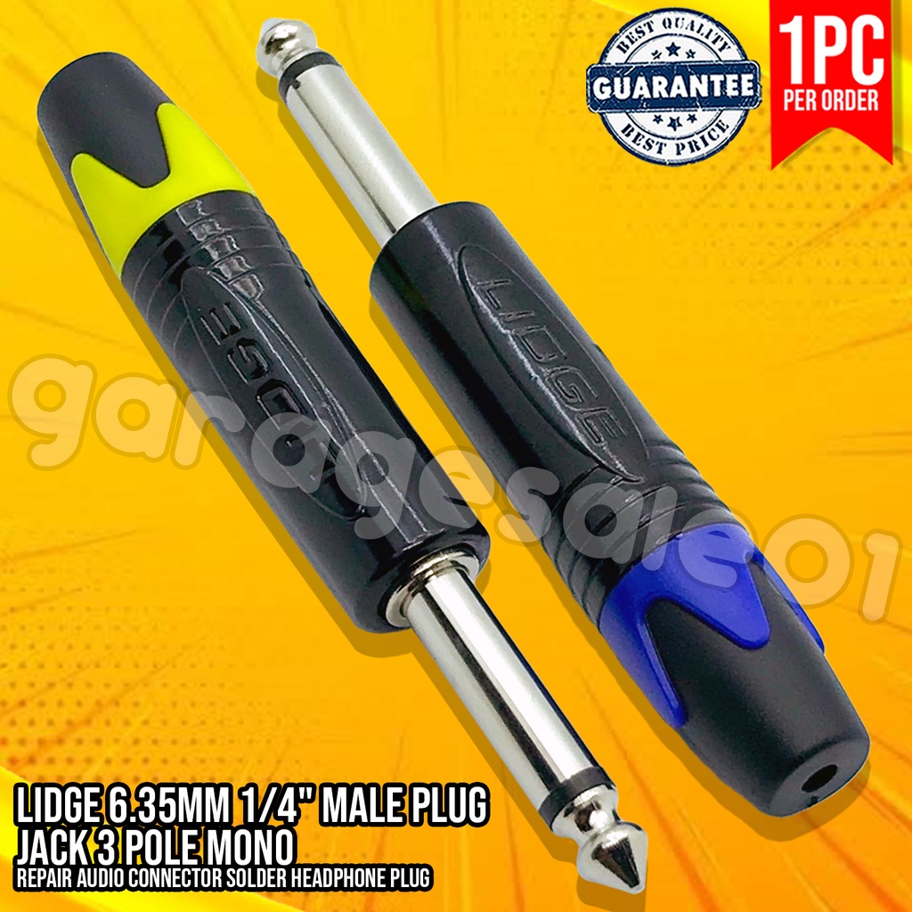 GS LIDGE 6.35mm 1/4" Male Mono Plug – 3-Pole Audio Connector for ...