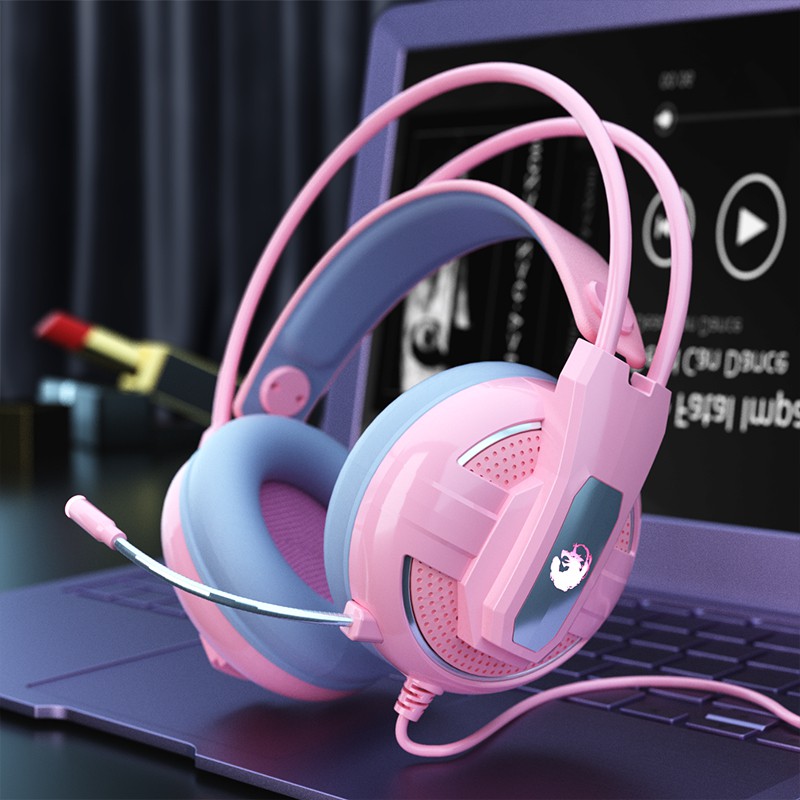 Cute Gaming Headset Pink Headphones with Mic and Noise cancellation ...