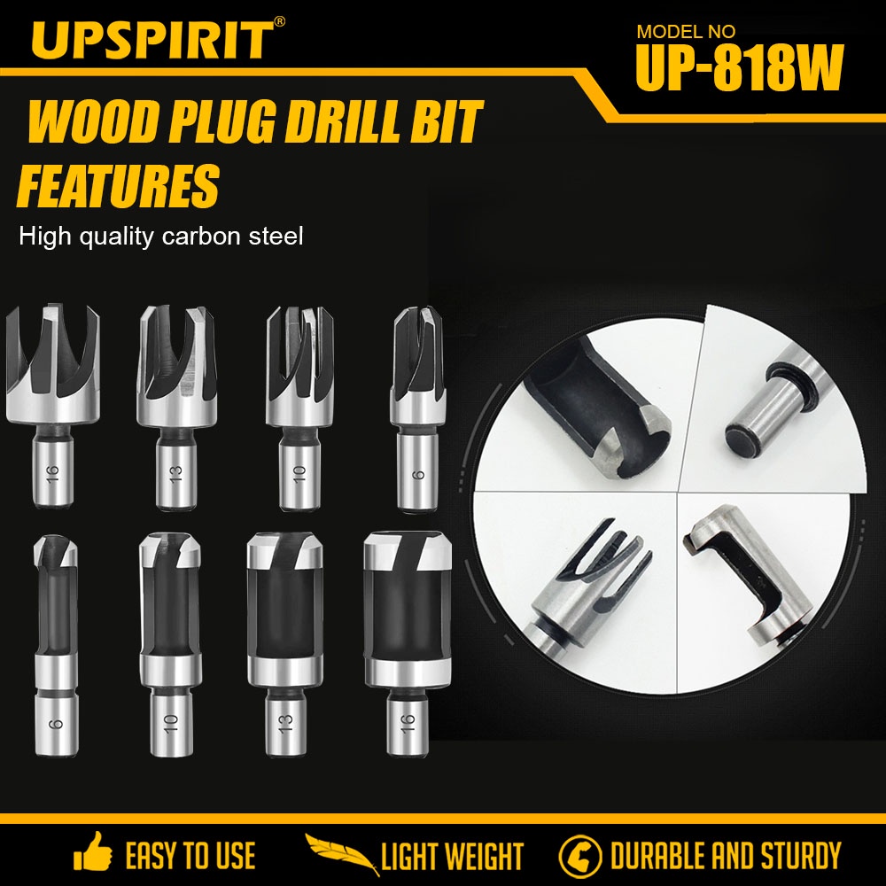 UPSPIRIT 8pcs/Set Carbon Steel Wood Plug Cutter Cutting Drill Bit Wood ...