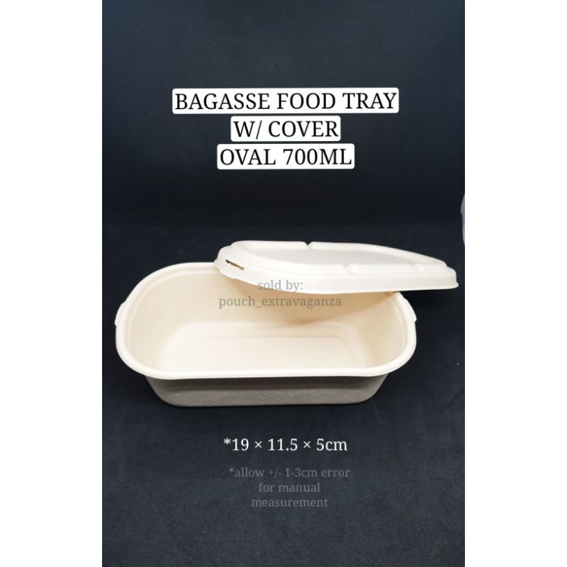 [50 PCS] 700ML OVAL FOOD TRAY WITH COVER BAGASSE SUGARCANE-MADE ...
