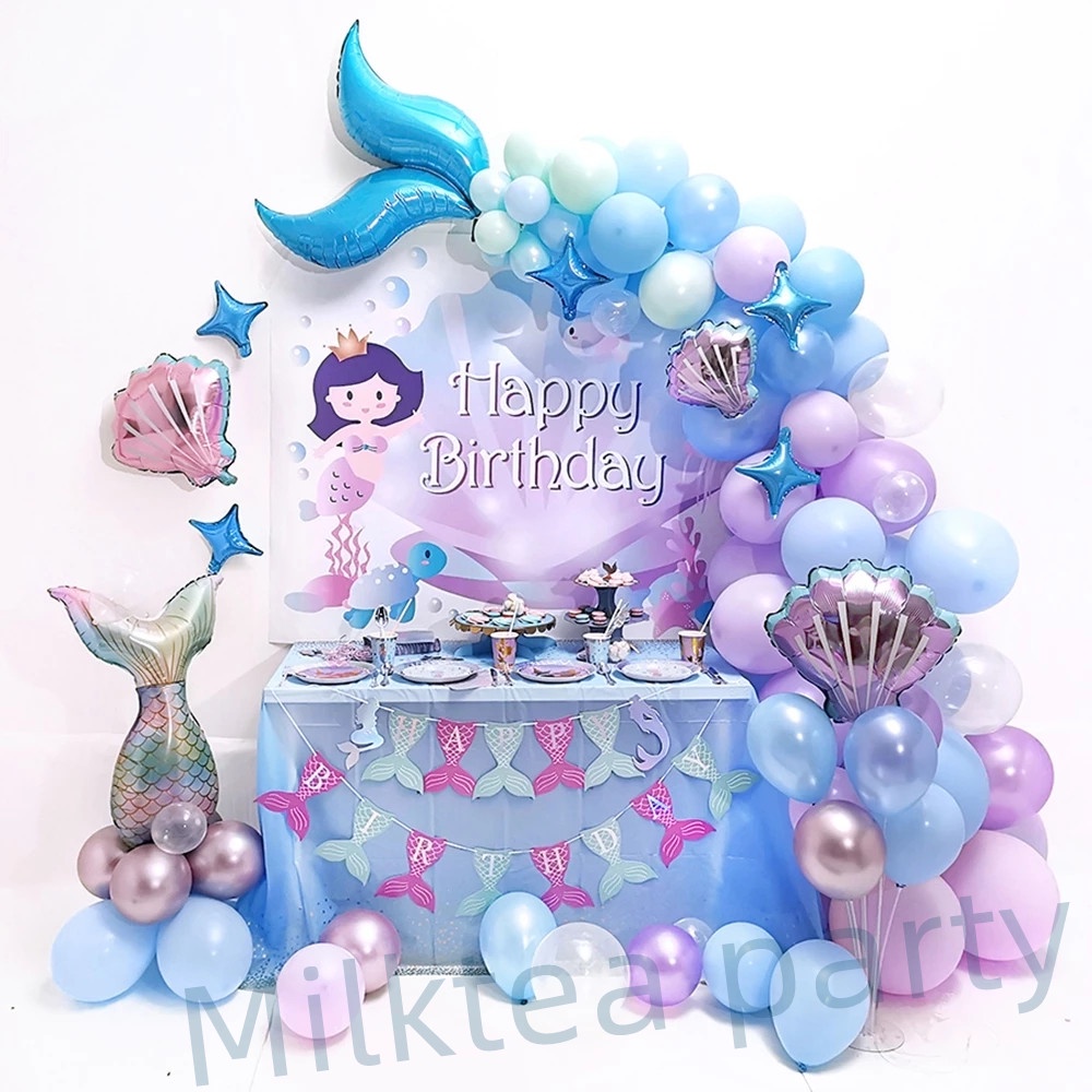 87/102pcs Mermaid Theme Party Decorations Set Mermaid Tail Shell Foil ...