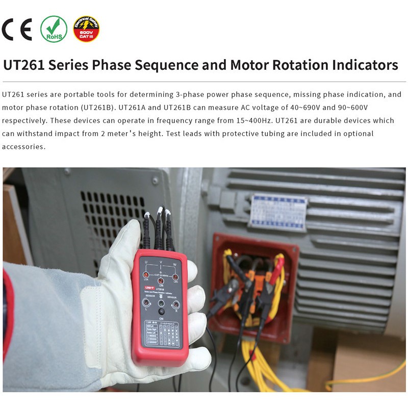 UNI-T UT261A UT261B Phase Sequence and Motor Rotation Indicatior ...