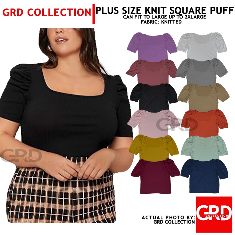 GRD Plus Size Squareneck Knitted Puff Crop Top | Shopee Philippines