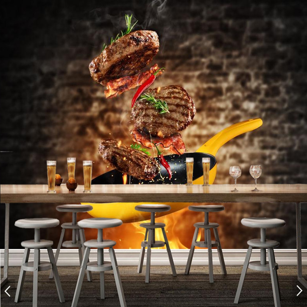 Beef powder flew out of the pot 3d food wallpaper,dining room kitchen ...