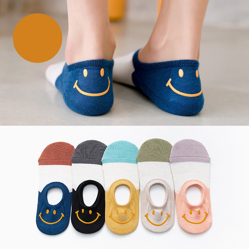 Womens Colorful Casual Low Cut Socks Cute Smile Embroidery Ankle Socks ...