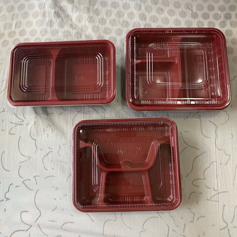 50pcs Bento Box Red Black Thick 2 / 3 / 4 Compartment Division Plastic ...