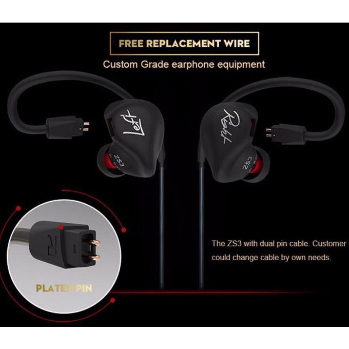 Knowledge Zenith Running Sport Earphones with Mic KZ ZS3 | Shopee ...