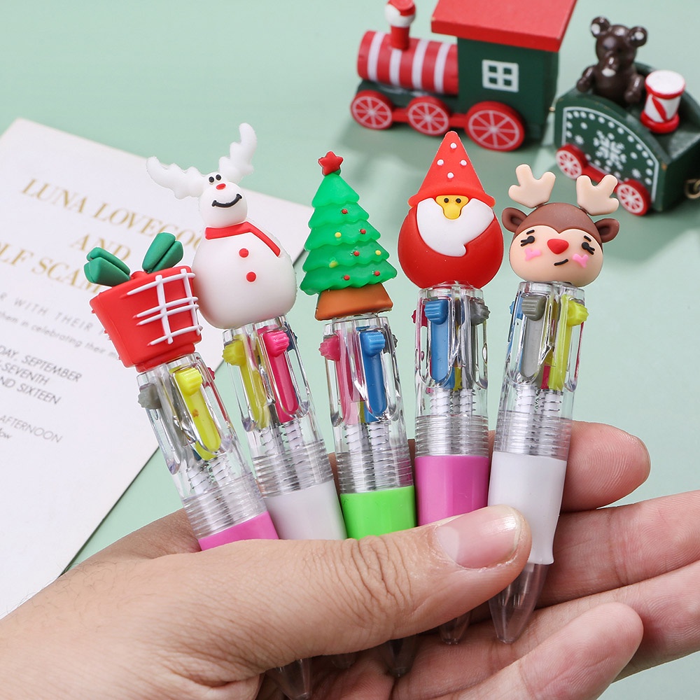 4 Colors Christmas Ballpoint Pen Cute Elk Santa Claus Mini Pens Novelty ...