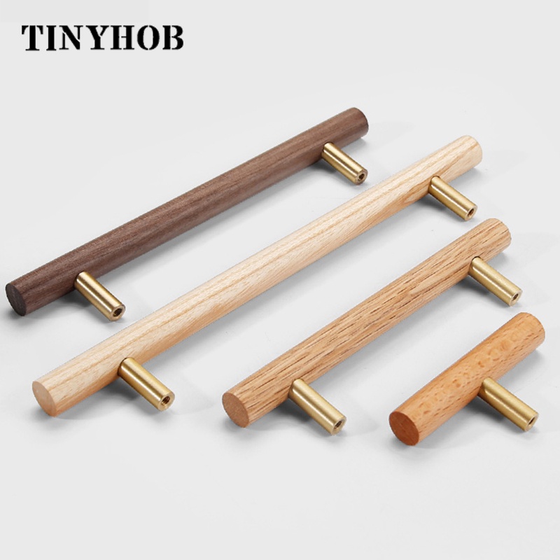 Natural Walnut + Brass Furniture Handle Kitchen Cabinet Door Handles ...