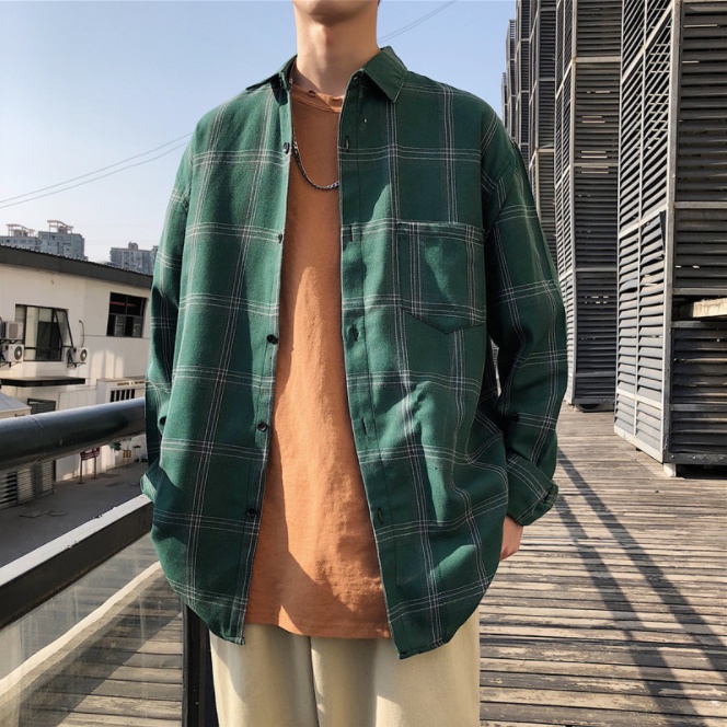 NI Plaid shirt men's long-sleeve tide card teen Korean version of Hong ...