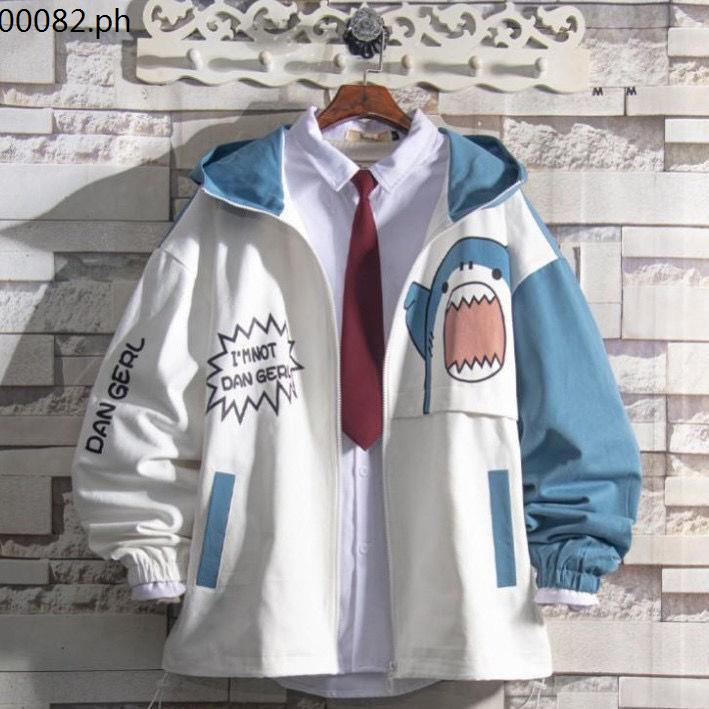 Blue White Color Matching Shark Monster Jacket Men's Spring Autumn ...