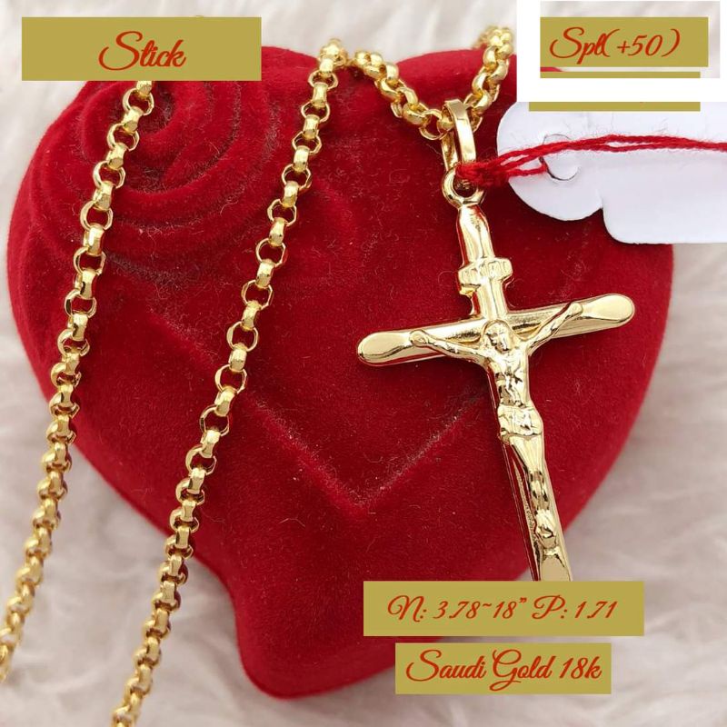 18K Saudi Gold Taoco Chain with Religious Cross Pendant Pawnable ...