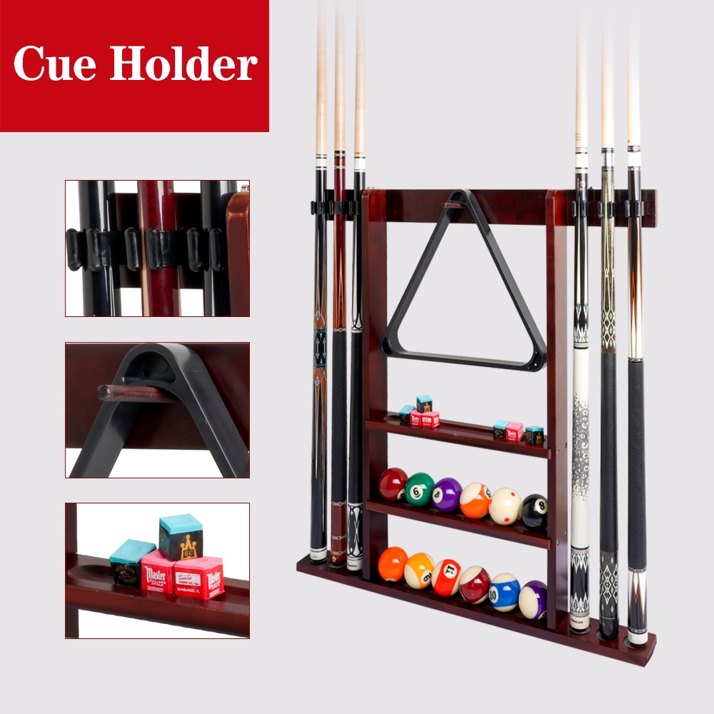 6 Holes Billiard Cue Bracket Durable Pool Cue Rack Stick Display Solid Wood Rack Floor Standing ...