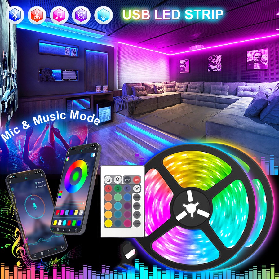 GBKOF 1-10M USB LED Strip Light 2835 Bluetooth 5V LED Light Strip RGB ...