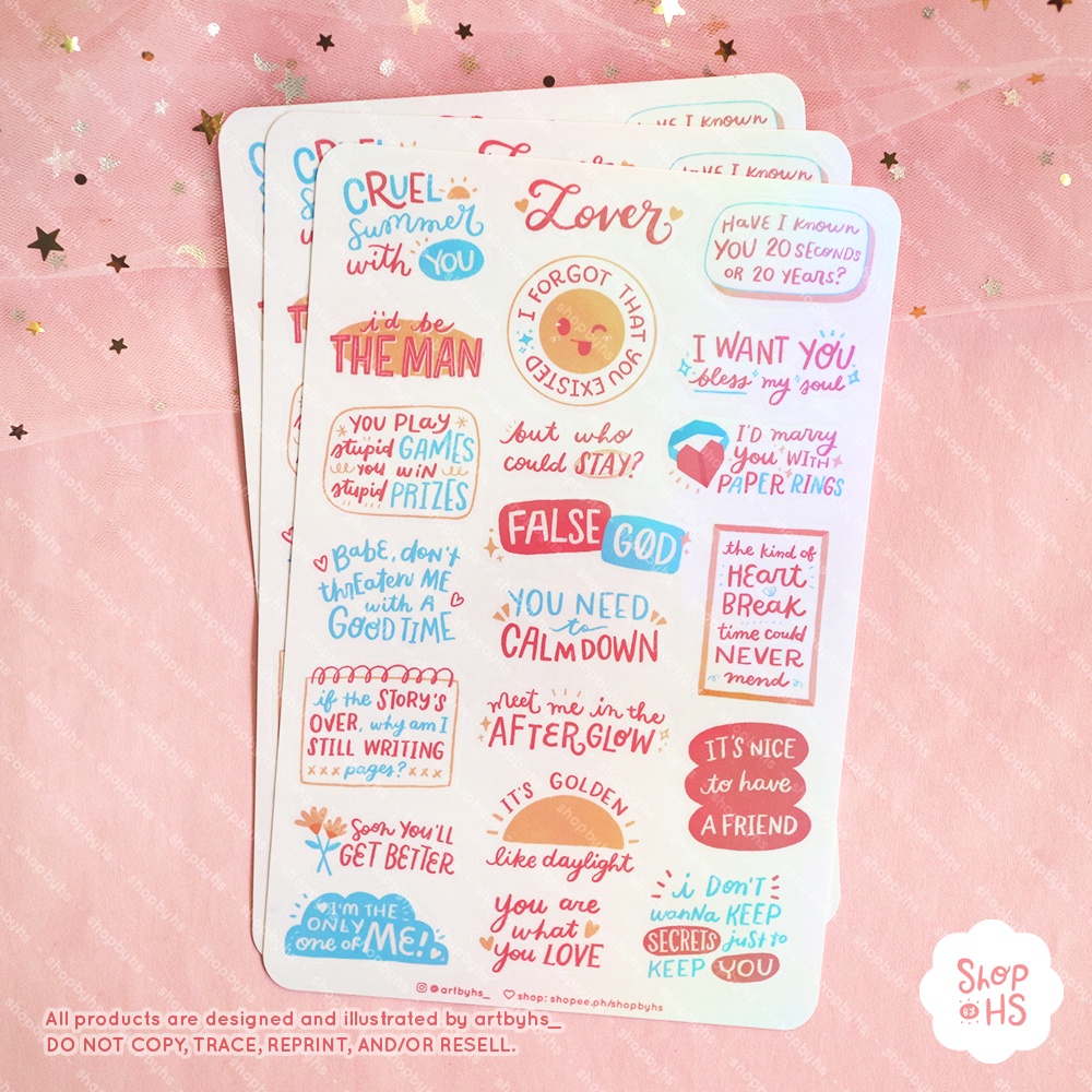 Taylor Swift Lover Lyrics Holo Sticker Sheet | Shopee Philippines