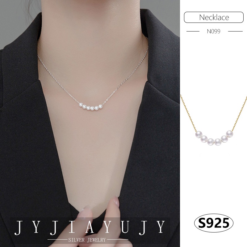 JYJIAYUJY 100% Sterling Silver S925 Necklace 6pcs 4MM shell pearl Korean fashion Hypoallergenic ...