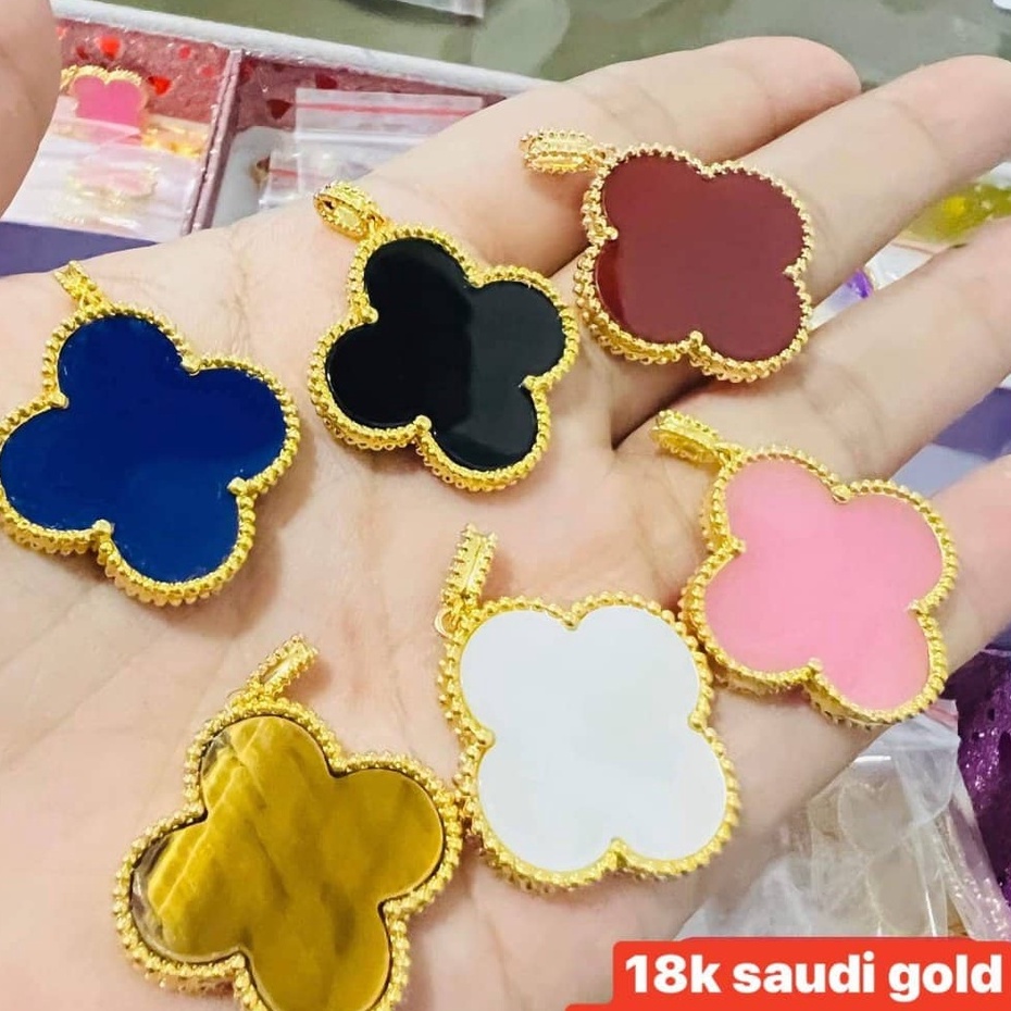 ️COD ️18k Saudi Gold Pawnable VCA 25mm Pendant Back to Back Clover ...