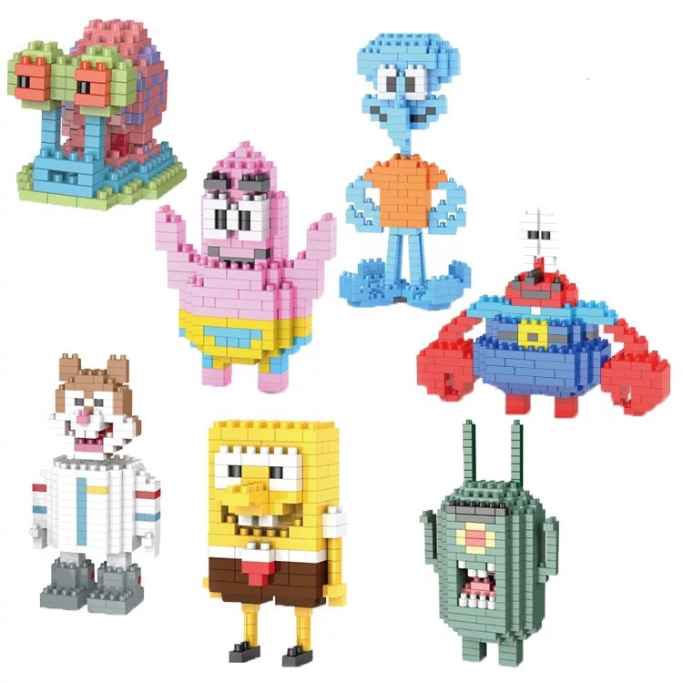 NEW SpongeBob Minion Piestar crab Squidward Nano Diamond Building ...