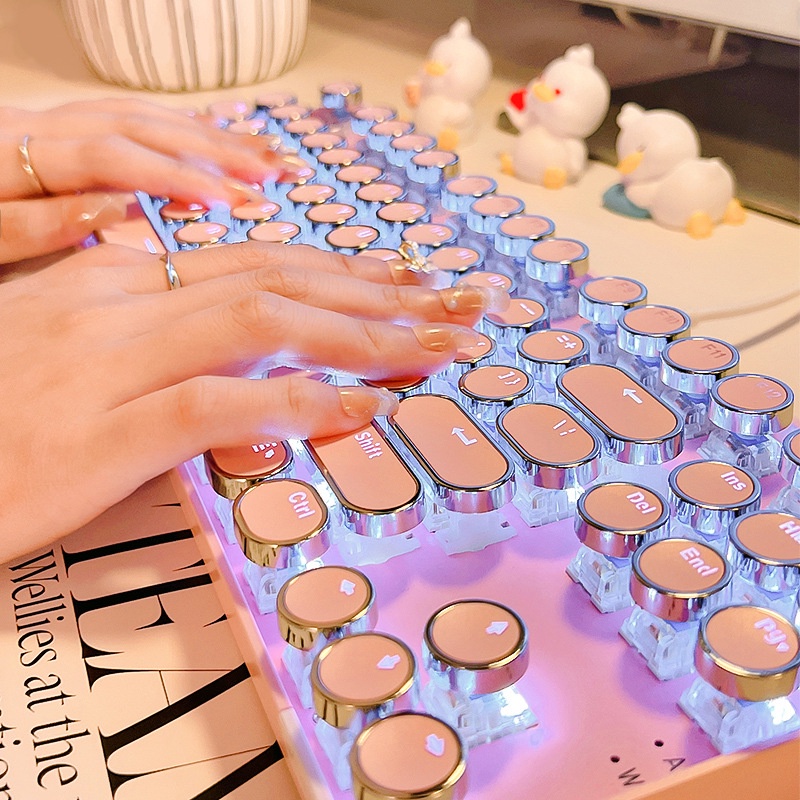 Mechanical keyboard girl pink girl heart net mouse red suit punk retro ...