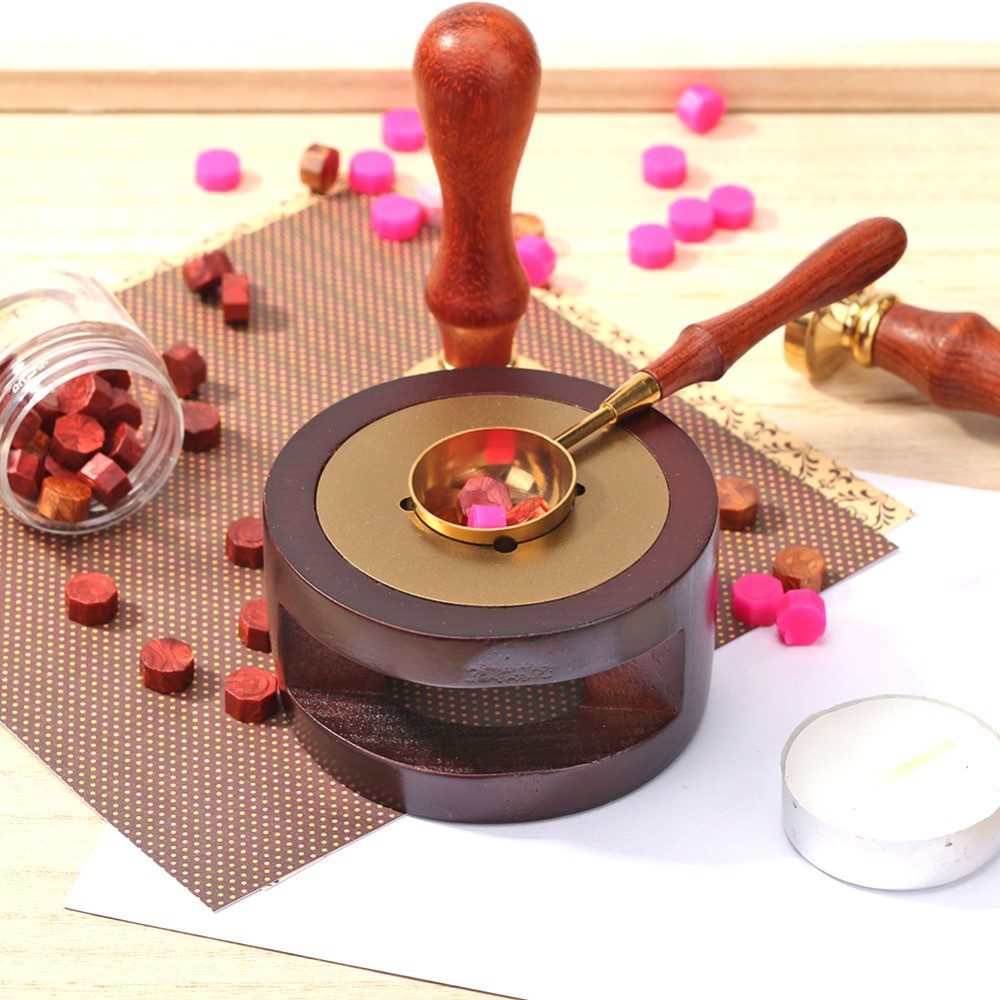 Vintage Elegant Wax Seal Stamp Maker Kit Wooden Handle Anti-Hot Copper ...