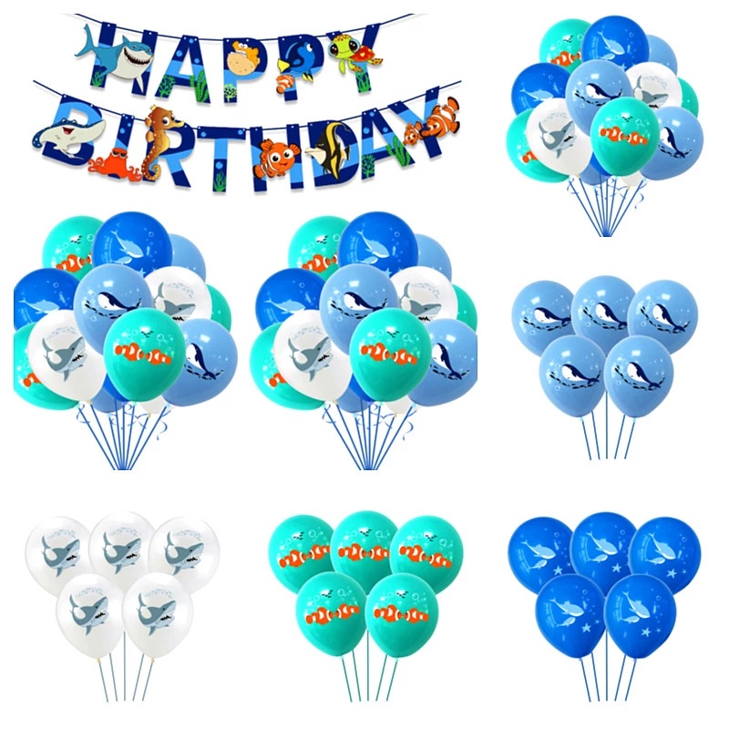 Shark Themed Banners Blue Latex Balloons Shark Cartoons Birthday ...