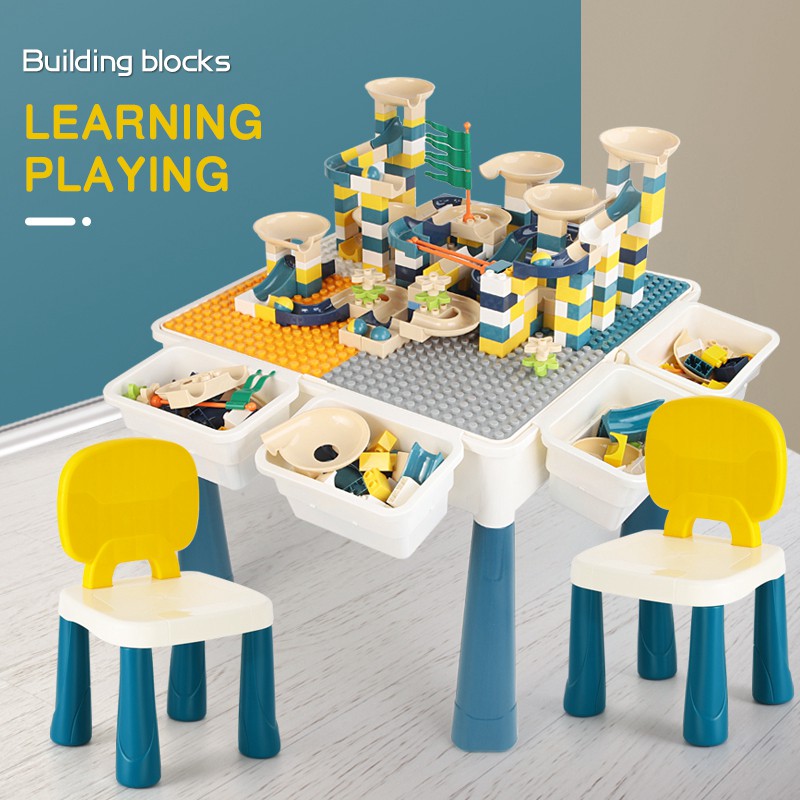 Multi Function Kids Building Blocks Table Chair Set Table Activity Desk ...