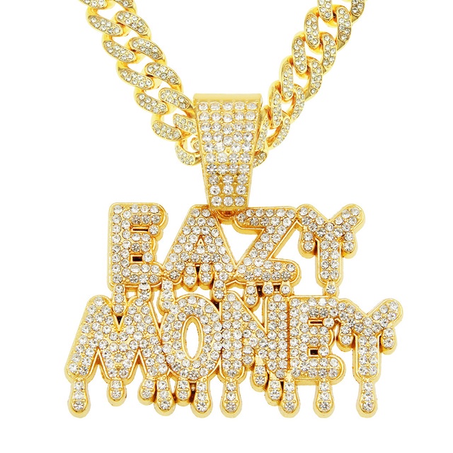 EAZY MONEY Creative Splicing Letter Pendant Man Necklace Water Droplets ...